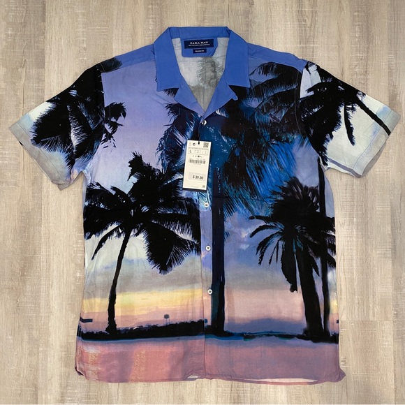 Zara | Shirts | Zara Palm Tree Photo Shirt | Poshmark